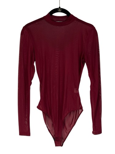 Charlotte Russe Womans Sz S Burgundy Long Sleeve Sheer Mesh Bodysuit | eBay