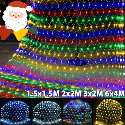 Christmas Net Lights Mains LED Mesh Fairy String Lights 8 Modes Outdoor ...