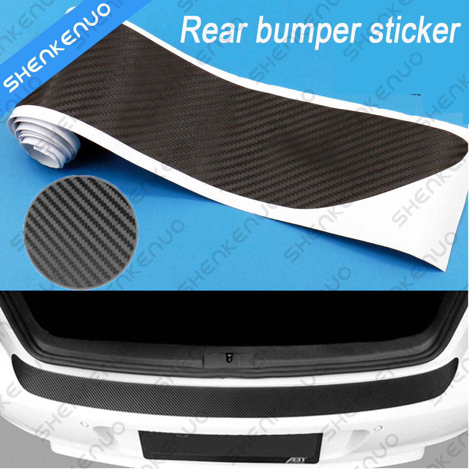 🔥4D Carbon Fiber Style Car Rear Boot Bumper Guard Sticker Cover ...