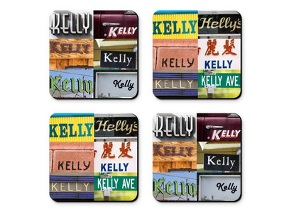 Personalized Coasters featuring the name KELLY in photos of signs - Set ...