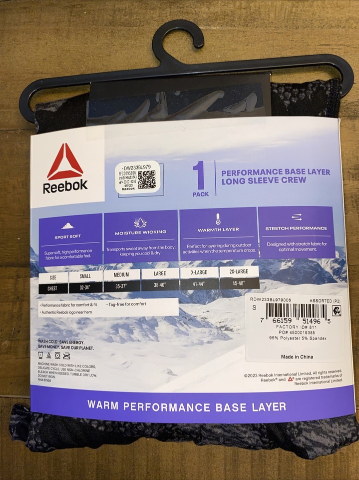 Reebok Women's Sm Warm Performance Base Layer L/S Crew Shirt Snake ...