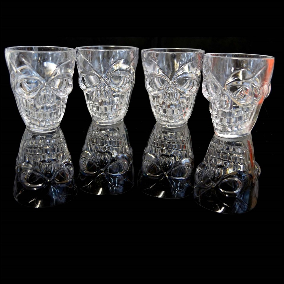 Skull Shot Glasses Halloween Skeleton 4Pcs Clear Tableware Party ...