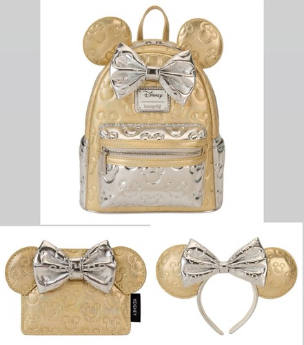 Minnie Mouse Metallic Gold & Silver Quilted Mini Backpack, Cardholder ...