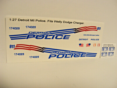 Detroit MI Police 1:27 Water Slide Decals Fits 1/27 Welly NEX Dodge ...