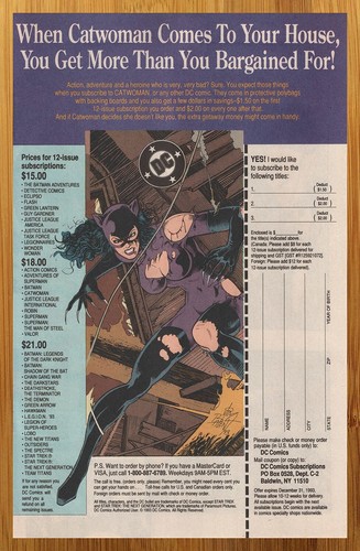 1993 DC Comics Subscription Vintage Print Ad/Poster Catwoman Promo Wall ...