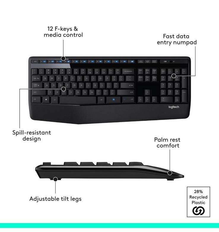 Logitech MK345 Wireless Keyboard & Mouse Combo w/ Palm Rest -Black New ...