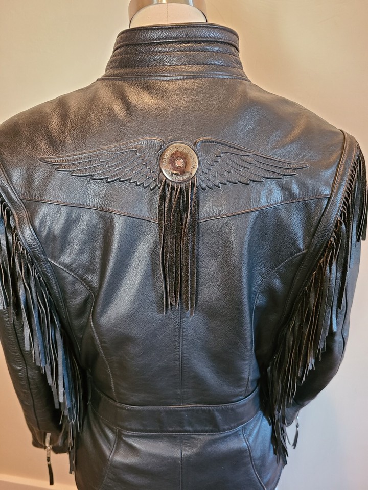 Harley Davidson Black Leather fringe Jacket Lady's size S | eBay