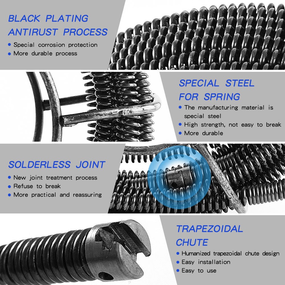 5/8IN Drain Auger Cable Replacement Snake Clog Pipe Sewer Cleaner+6 ...