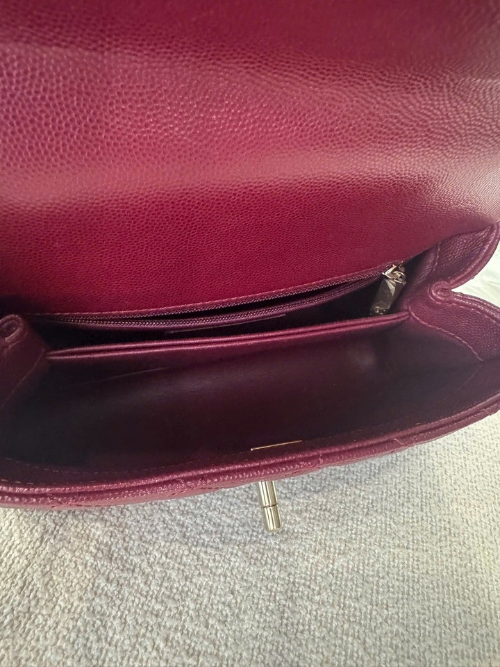 CHANELBurgundy Quilted Caviar Leather And Lizard Small Coco Handle Bag ...