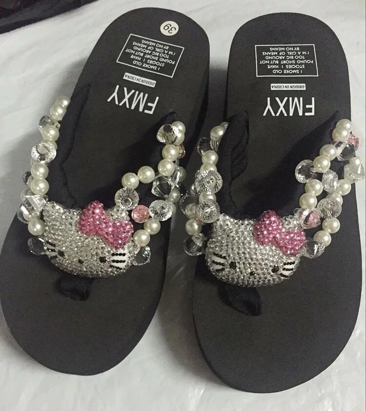 Hello Kitty Flip Flops Women Platform Shoes Summer Fashion High Heels ...