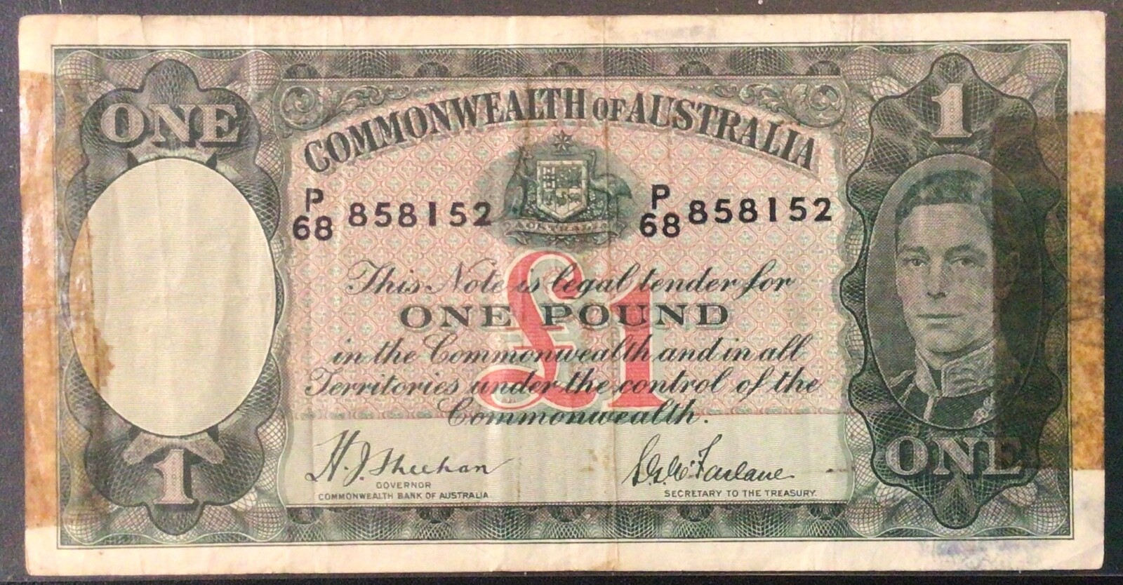 1945 AUSTRALIA PAPER MONEY - ONE POUND SHORT SNORTER BANKNOTE! | eBay
