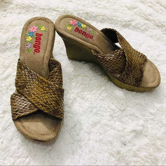 Bongo Neutral Brown Woven Wedge Sandals Size 5.5 - Gem