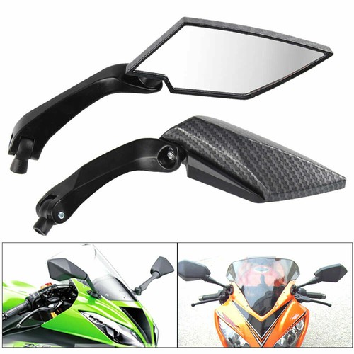 Pair 8/10mm Motorcycle Motorbike Wing Side Rear View Mirror Carbon ...