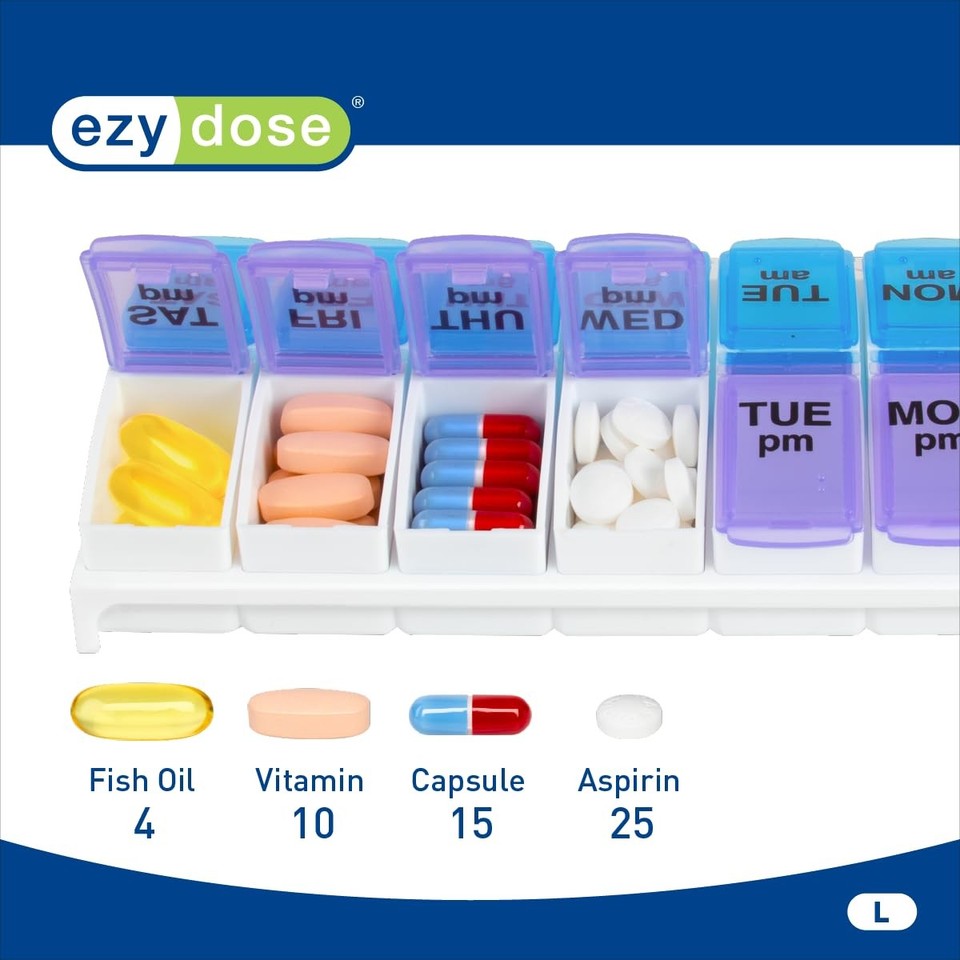 Weekly AM/PM Pill Organizer, 7-Day Vitamin Container and Daily ...