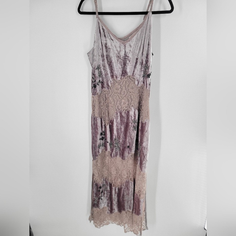 Anthropologie x Let Me Be Velvet Lace Slip Maxi Dress sz M P | eBay