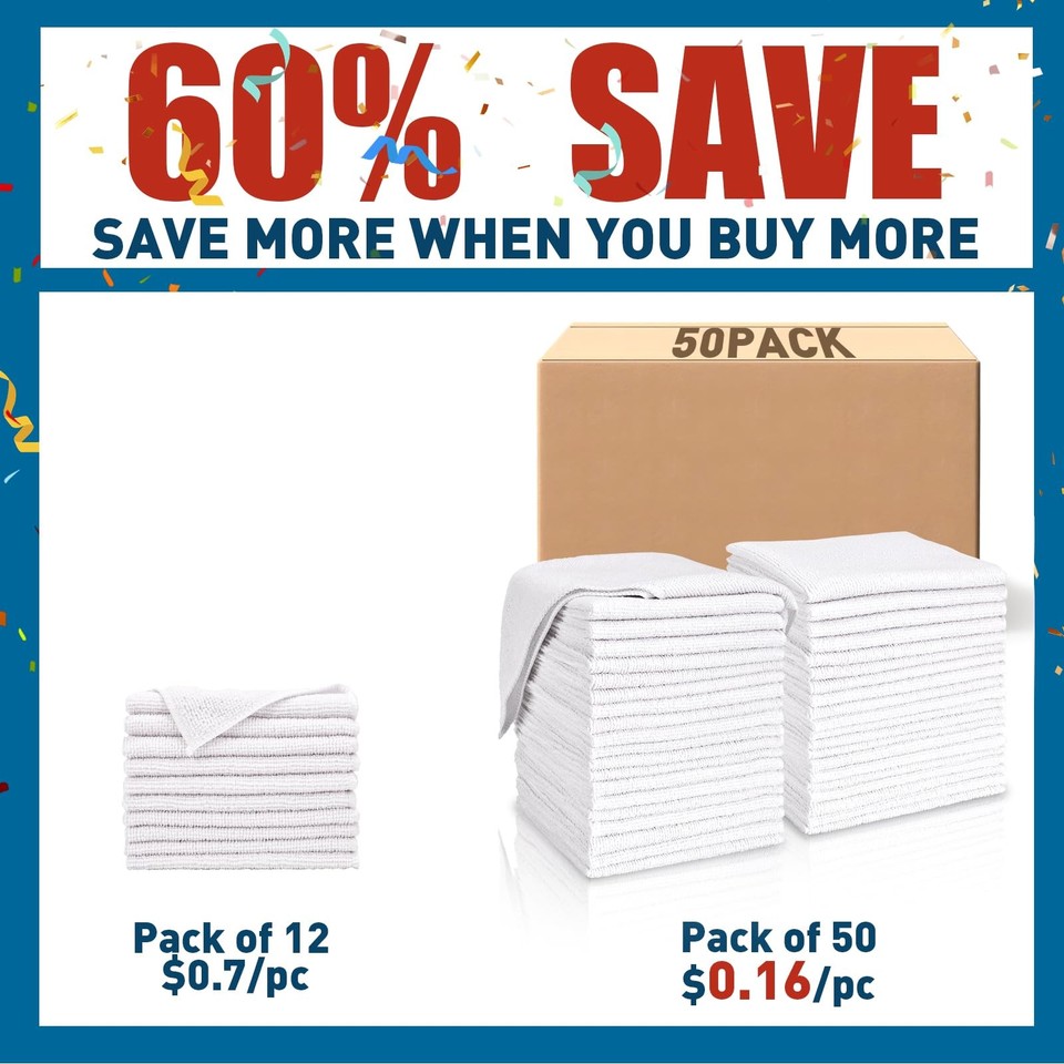 White Microfiber Towels- 50 Pack, Microfiber Cleaning Cloths Bulk ...