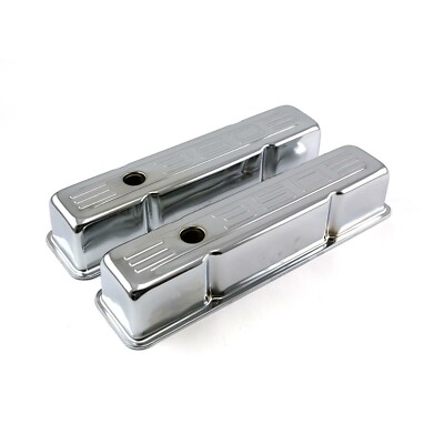 1958-86 SB CHEVY 350 LOGO EMBOSSED CHROME STEEL TALL VALVE COVERS | eBay