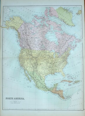 1876 ANTIQUE MAP NORTH AMERICA UNITED STATES DOMINION OF CANADA MEXICO ...
