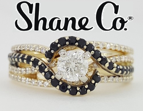 Shane Co Round White & Black Diamond Halo 1 ct 14K Yellow Gold ...