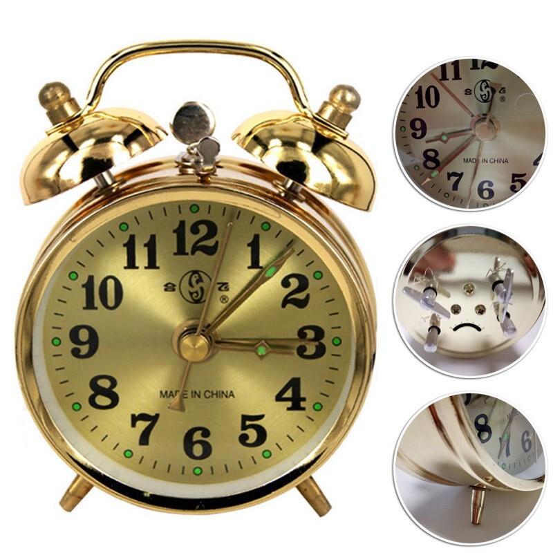 Gold Bell Alarm Clock Mechanical Wind Up Loud Twin Table Vintage Retro ...