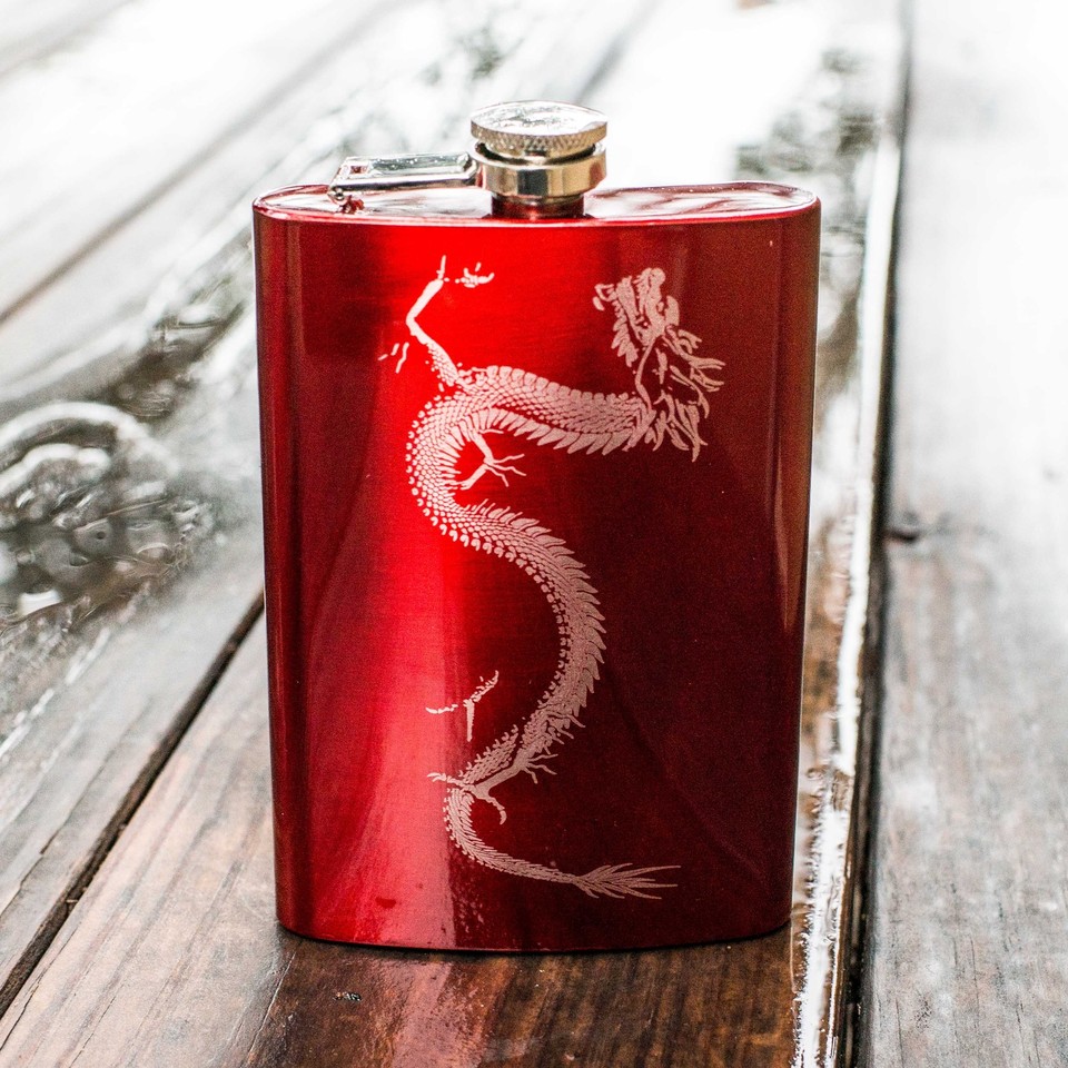 8oz RED Chinese Dragon Flask | eBay