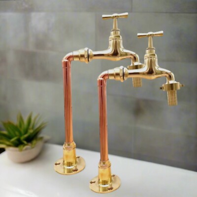 Vintage Style Brass and Copper Kitchen Taps, Rustic Belfast Sink Taps ...
