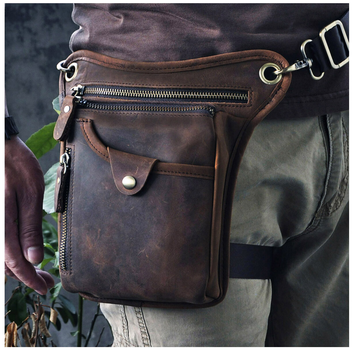 Mens Genuine Leather Motorcycle Waist Pack Messenger Shoulder Drop Leg ...
