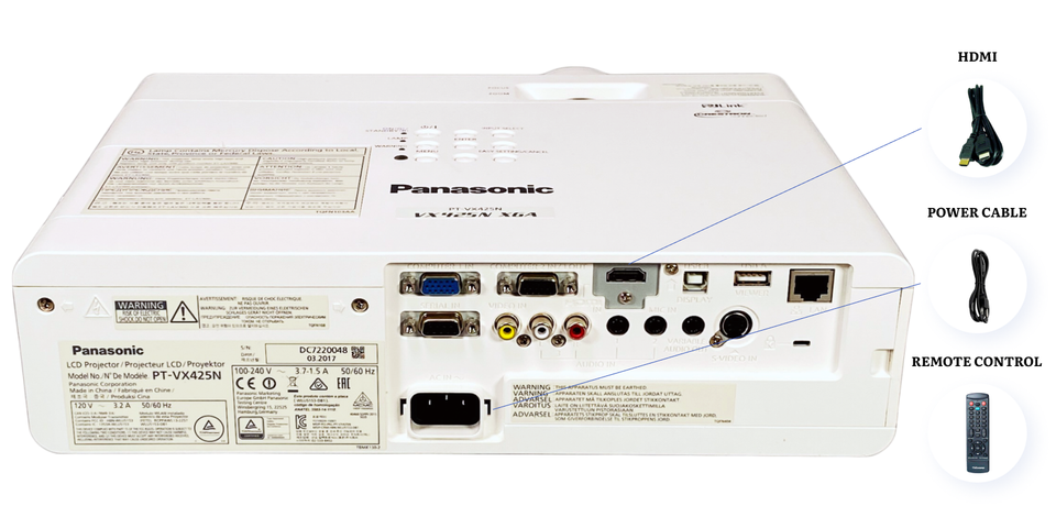 Panasonic PT-VX425N 3LCD Projector 4500 Lumens Wireless 4K + 1 Year ...