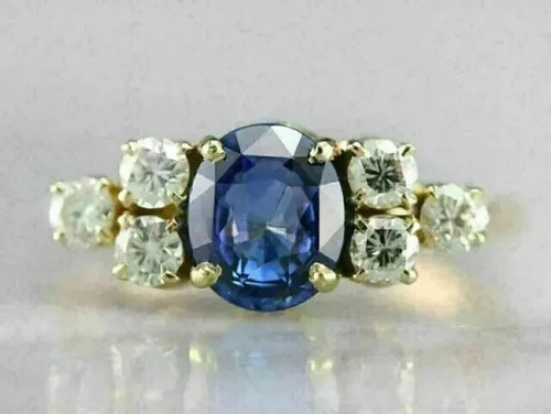 2Ct Oval Cut Lab-Created Sapphire Engagement Ring 14K Yellow Gold ...