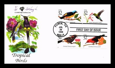 DR JIM STAMPS US COVER TROPICAL BIRDS FDC COMBO PUGH HAND PAINTED ...