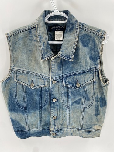 Vintage Club Monaco Blue Denim Jean Vest Jacket Mens Sz L Made in Hong ...
