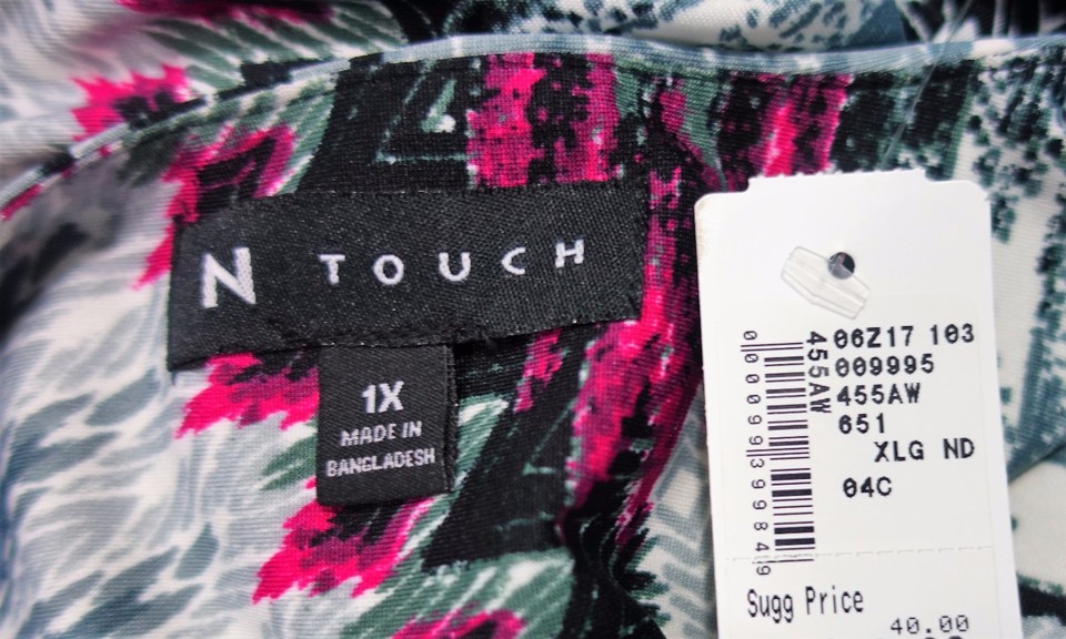 N Touch Women Plus 1x 2x Gray Fuchsia Black Chevron Tunic Top Blouse ...