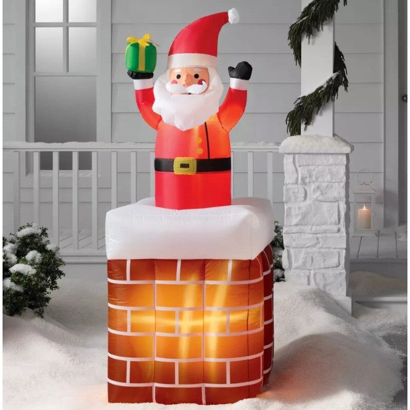 6' LED Animated Santa in Chimney Christmas Inflatable Decoration Red ...