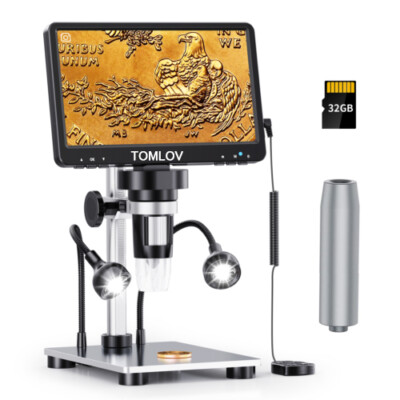 TOMLOV 7" LCD Coin Microscope 1080P Digital Microscope 1200X Magnifier ...