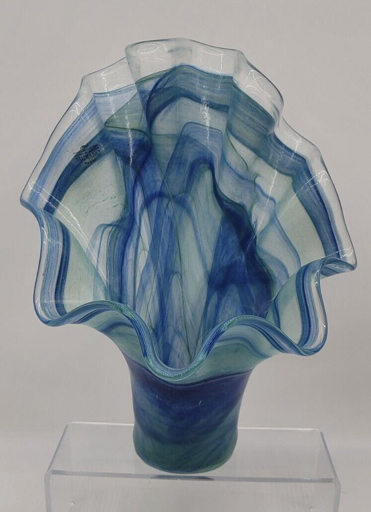 Blue Murano Ruffle Vase - large | eBay