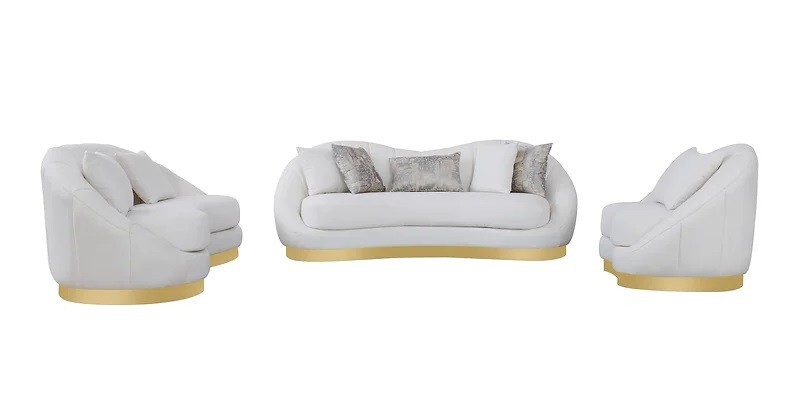 NEW Luxe White Ivory Gold 3PC Sofa Upholstered Living Room Set Contemporary Glam | eBay