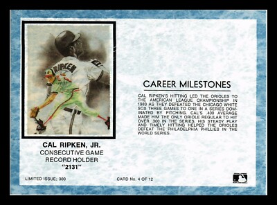 Dr Jim Stamps 5x7 Postcard Zaso Silk Cal Ripken Jr Career Milestones 4 ...