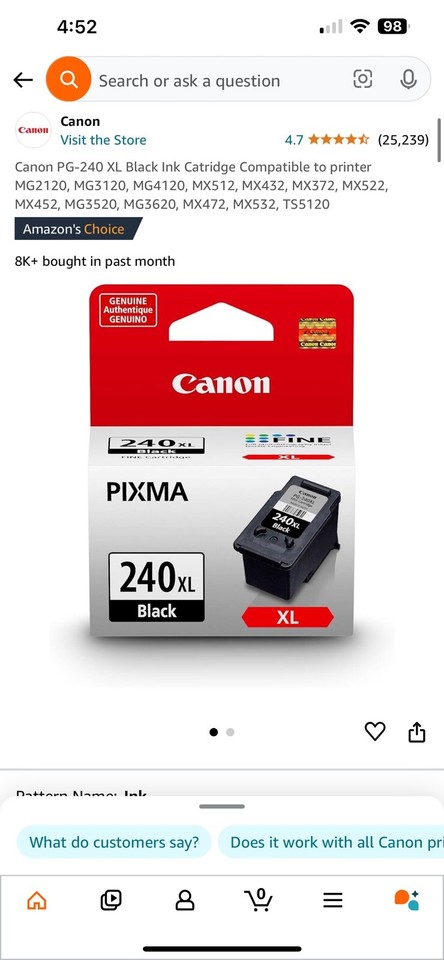 Genuine Canon PG 240XL High Yield Fine Black Ink Cartridge NEW SEALED ...