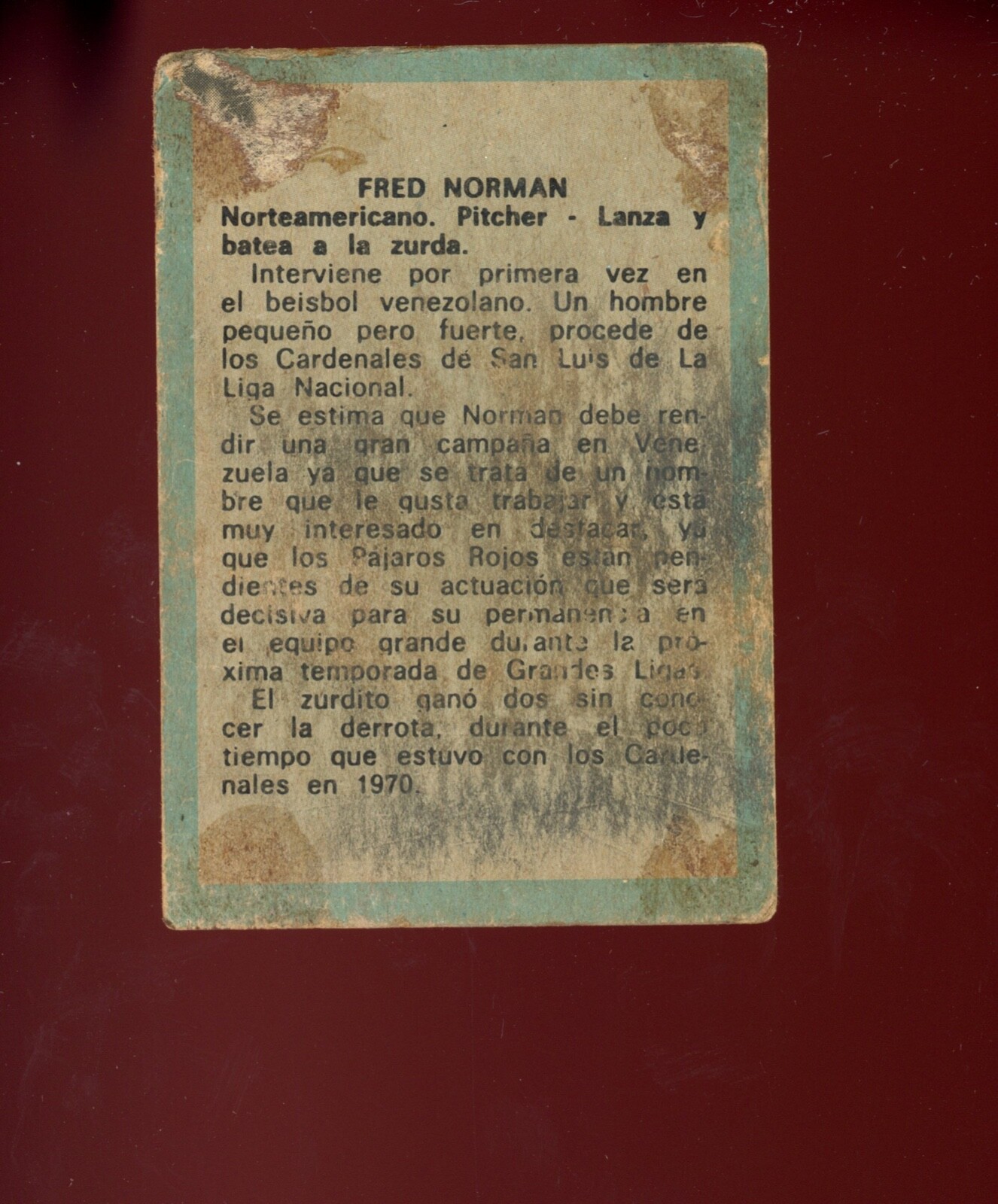 1970 Ovenca Sport Grafico Venezuelan Fred Norman #31 Poor Cincinnati ...