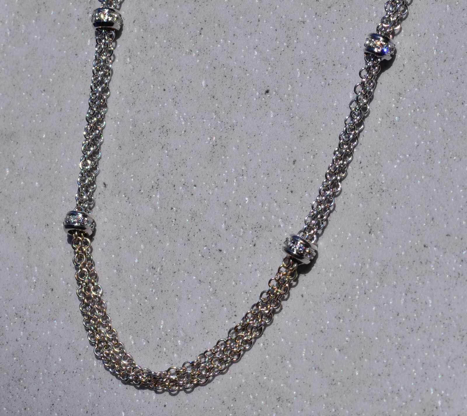 Multi-Strand Diamond Station Chain in White Gold - Gem