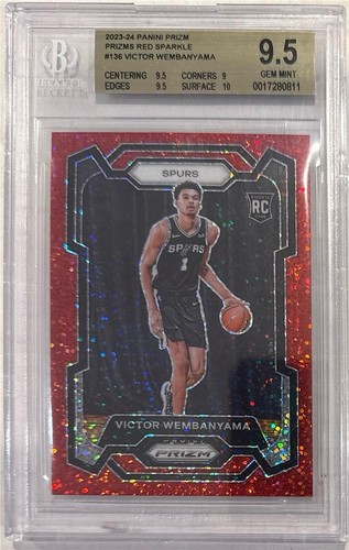 2023-24 Victor Wembanyama Panini Prizm Red Sparkle Prizms RC... BGS 9.5 ...