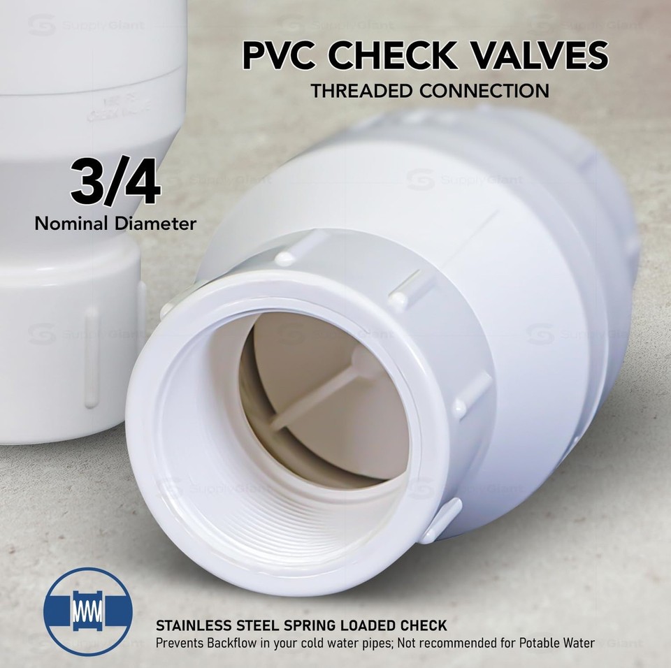 Midline Valve PVC Inline Check Valve for Backflow Prevention 3/4'' FIP White ... | eBay