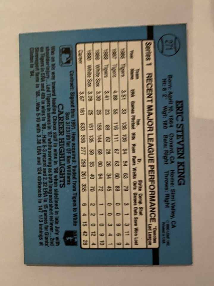1991 Donruss Baseball #271 Eric King - Chicago White Sox | eBay
