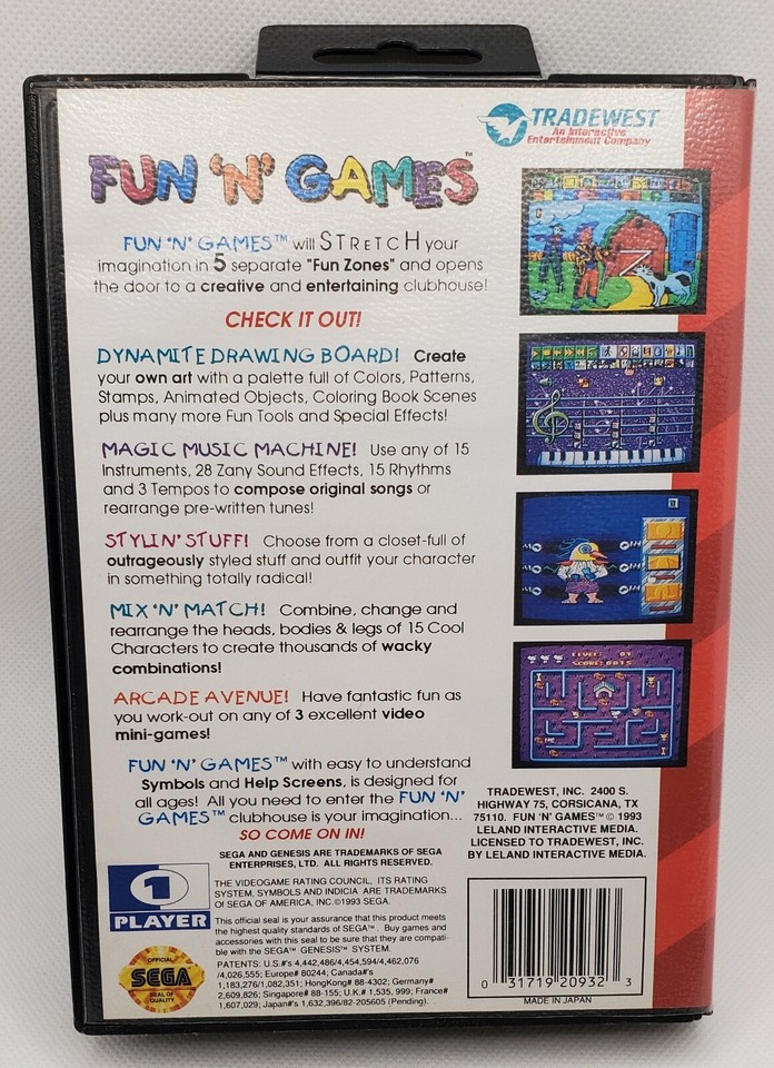 (1993 SEGA GENESIS) *Fun 'N' Games* Video Game Art, Music Kids -CIB ...
