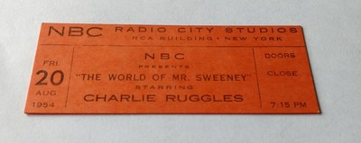 NBC Radio City Studios "The World of Mr.Sweeney" Show Ticket, 1954 | eBay