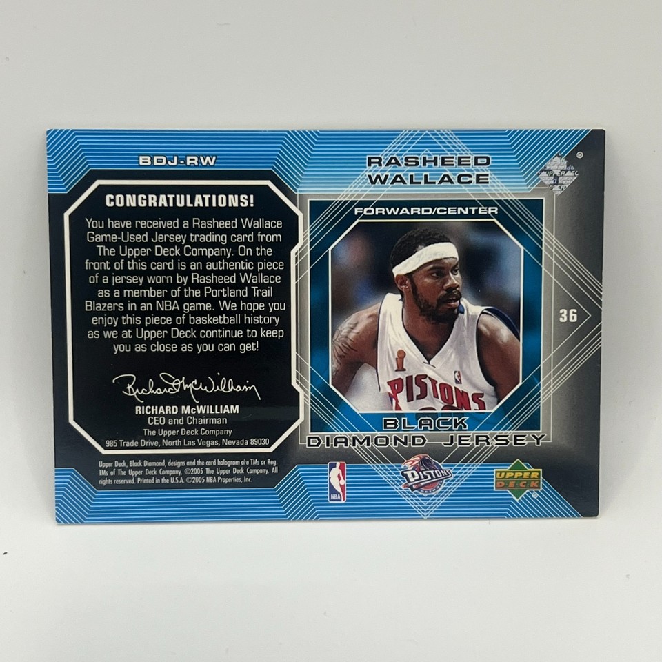 2004-05 Upper Deck Black Diamond Jerseys Rasheed Wallace #RW DET | eBay