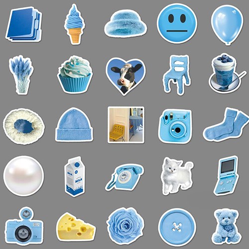 50pcs Ins Style Blue Cartoon Stickers Cute Decal DIY Phone Fridge ...
