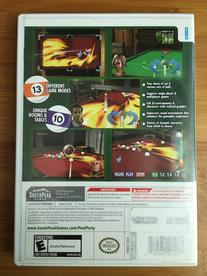 Pool Party (Nintendo Wii, 2007) Billiards Video Game CIB Complete w ...