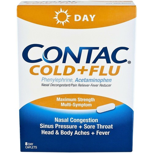 Contac Cold + Flu Acetaminophen Pain Reliever Fever Reducer Day Caplets ...
