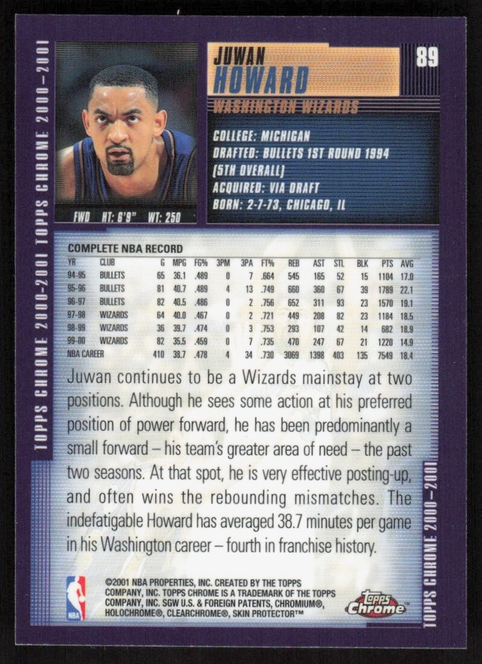 2000-01 Topps Chrome Juwan Howard #89 NM-MT Washington Wizards | eBay